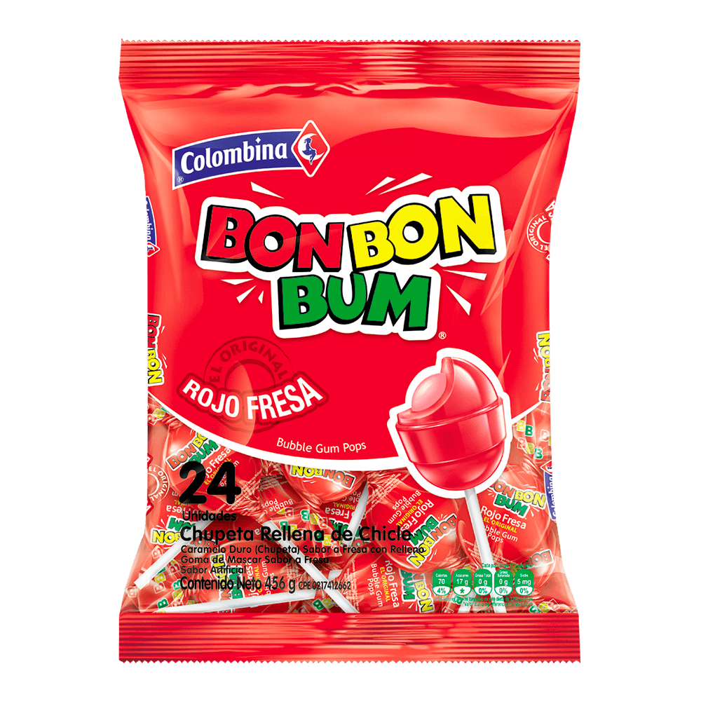 Chupeta bon bon bum Fresa. Bolsa 24pcs. - La Bodeguita